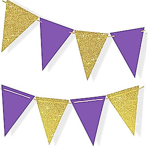 Graduation Party Decorations Purple Gold 2023 NYU/Purple Gold Birthday Party Decorations for Women/2pcs Triangle Bunting Banners for Women's 40th/50th Birthday Purple Gold Wedding Decorations