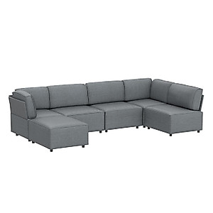 Mjkone Sleeper Sectional Sofa Bed Convertible U Shaped Sofa with Ottoman Linen Fabric L Shaped Couch Variable Modular Sectional Sofa Couches for Living Room Apartment Small Space, Light Grey