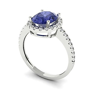 Clara Pucci 2.27 Carat oval Shape faux tanzanite 14k white gold engraving bridal engagement wedding halo ring 6.5