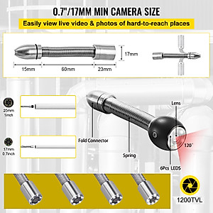 VEVOR Sewer Camera, 98.4ft/30M 4.3" Pipe Drain Inspection Camera with DVR Function & Snake Cable, Waterproof IP68 Borescope w/LED Lights, Industrial Endoscope for Home Wall Duct Drain Pipe Plumbing