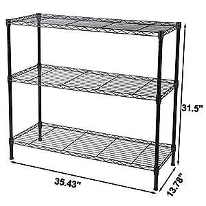Ymlpre 3 Tier Shelving Unit NSF Wire Storage Shelves Heavy Duty Metal Height Adjustable Commercial Grade Steel Utility Layer Shelf Rack Organizer 198 LBS Capacity,35.43x13.78x31.5, Black 3-Tier
