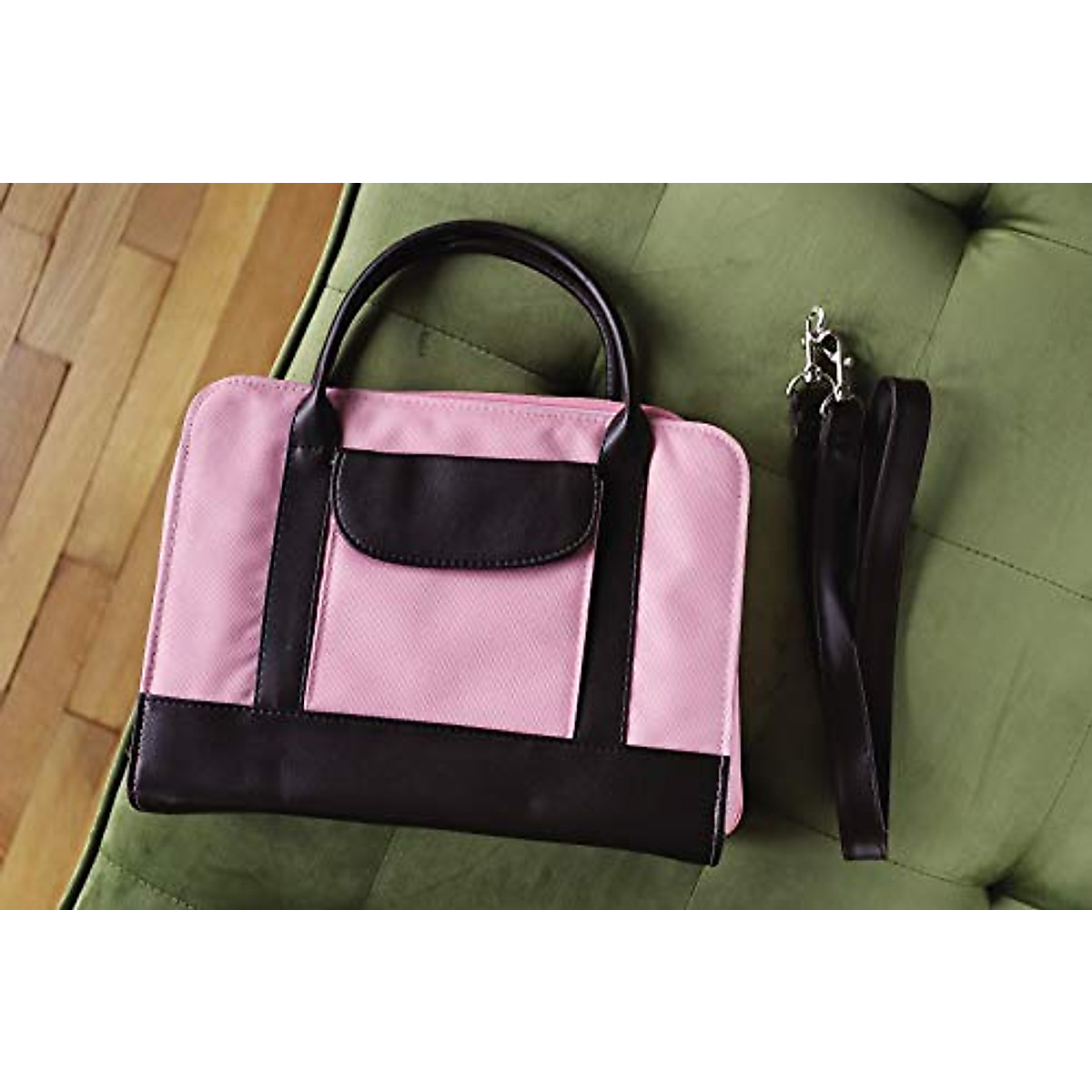 Bible Study Organizer for Women, Bible Bag, Zippered, Shoulder Strap, Detatchable Bible Case, Nylon, Leather Look Accents, Pink, Large