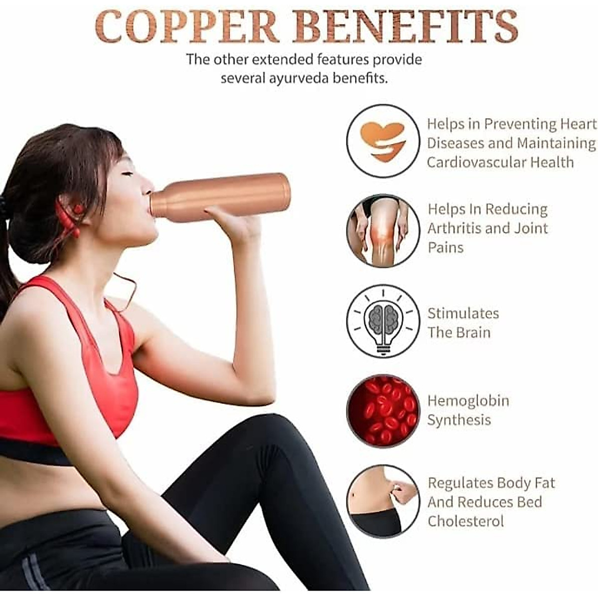 AVA DESIGNZ CLEO HOME | (32 Oz/950 ml) 100% Ayurvedic pure Copper Handcrafted Water Bottle | Lab-Tested, Leak-Proof Copper Vessel | Drink More Water And Enjoy The Health Benefits Immediately