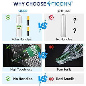 TICONN 2PK Stretch Wrap Stretch Film Roll, 1000ft 60 Gauge Industrial Strength 15 inch Wide Clear Plastic Wrap with Handles for Pallet Wrapping Shipping and Surface Protection (1000ft, 2pk)