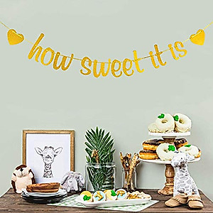 How Sweet It Is Banner for Engagement Bridal Shower Wedding Baby Shower Birthday Party Decorations Sign Gold Glitter