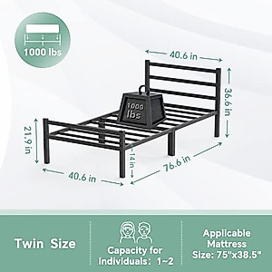 FEMOND Twin Bed Frame with Headboard and Footboard, 14 Inch Metal Bed Frame Platform with Storage, Noise Free, Heavy Duty Steel, No Box Spring Needed, Anti-Slip, Easy Assembly (Max Load: 1000lb)