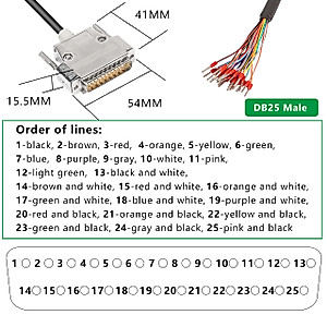 XMSJSIY DB25 Connector Adapter RS232 25 Pin Serial Extension Cable Solderless 25-Pin Port Breakout Replacement Cable with Bare Wire - 1M/3.2Ft (DB25 Male)