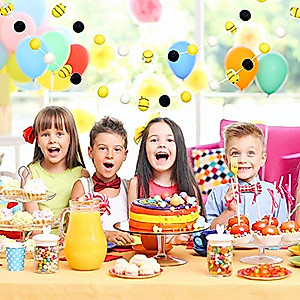 Bees pom Garland Christmas Felt Ball Bees Party Birthday Banner Decorations Bumble Hanging Garland Banner Bee Shaped Decoration for Baby Shower Party Classroom Home Decoration (4 Pieces)