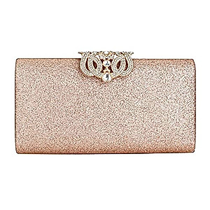 Women Evening Clutch Bag Leather Sparkling Designer Handbag Purse for Wedding Party (Rose gold)