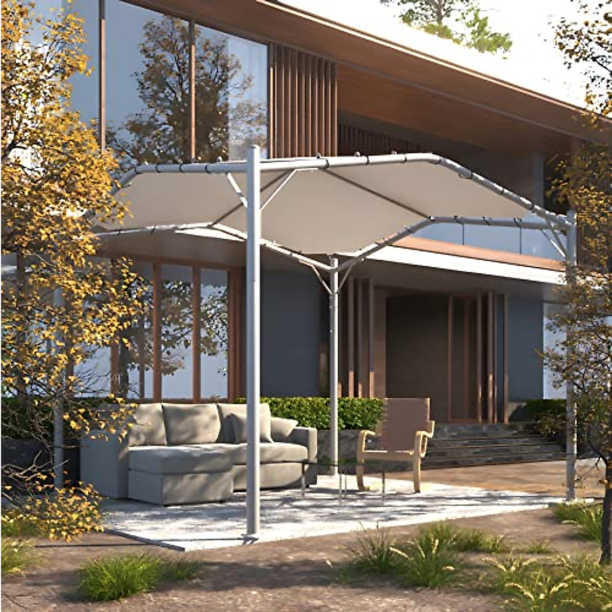 MeetLeisure 11.5FT x 11.5FT Pergola for Outdoor, Patio Pergola with Metal Frame and Top Canopy, Backyard Sun Shelter with Sun Shade on Top, Pergola with Sturdy Structure for Lawn, White