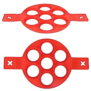 Egg Frying, 2Pcs Silicone Egg Rings Non-Stick Pancake Making Mould Omelette Mould Cooking with Handles for Fried Eggs/Egg Muffins, DIY Kitchen Utensils, 7 Holes Round