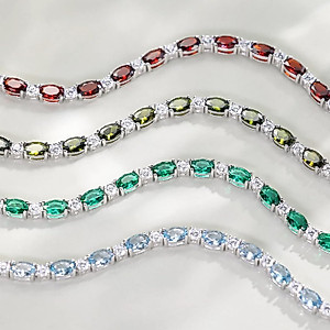 FANCIME Sterling Silver Created Aquamarine Tennis Bracelet March Birthstone Bracelet Cubic Zirconia Oval Gemstone Dainty Charm Fine Jewelry for Women 7"