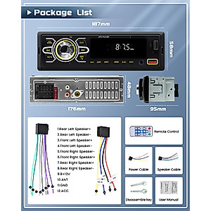 Single Din Car Stereo - Multimedia Bluetooth Audio and Hands-Free Calling, Built-in Mic, MP3 Player, No CD/DVD Player, USB Playback & Charging, AUX/TF Input, FM Radio, Remote/App Control