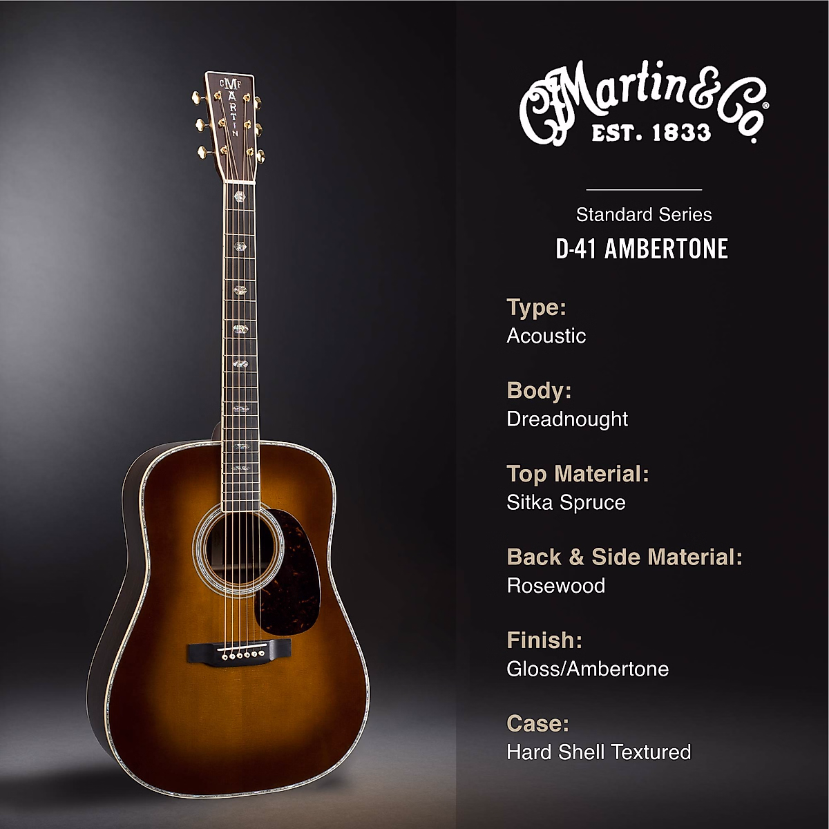 Martin Guitar Standard Series Acoustic Guitars, Hand-Built Martin Guitars with Authentic Wood D-41