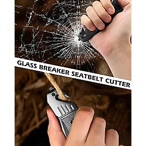 Spring Assisted Pocket Knife with Glass Breaker and Seatbelt Cutter, 3.5 Inch 3Cr13 Steel Drop Point Blade with Aluminum Handle, EDC Folding Knife with Clip Flipper Knives for Men