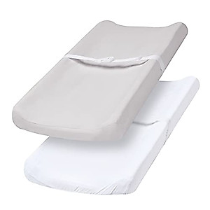 PHF Baby Changing Pad Covers for Boys Girls, 2 Pack Ultra Soft Breathable Microfiber Changing Pad Table Sheets for Most Baby Changing Pads, White & Light Grey
