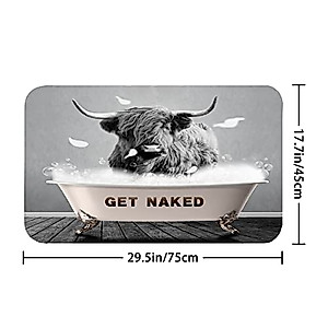 NEWSWELL 4pcs Bathroom Set Highland Cow Bull Shower Curtain 70.8 X 70.8Inch, Get Naked Grey Western Farmhouse with Blanket and Toilet Cover Bath Mat,Polyester Fabric Waterproof 12 Pack Plastic Hooks