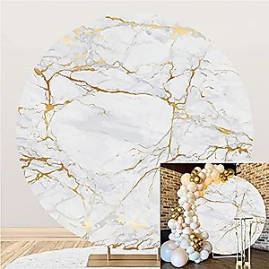 Leowefowa Polyester Normcore Grey Gold Marble Texture Round Backdrop 7x7ft Themed Birthday Background for Photography Baby Shower Bridal Shower Banner Anniversary Events Activities Photo Props