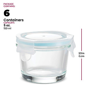 Superior Glass Food Storage Containers - Set of 6-4 Oz Containers with Airtight BPA-Free Locking Lids - Food containers - Microwave & Dishwasher Safe - Small Containers for Snacks Dips etc