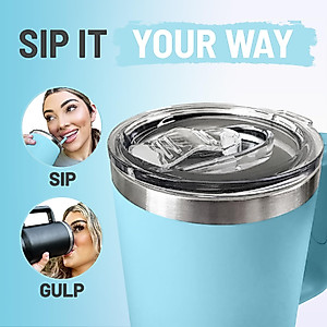 Crave Cups 40oz Tumbler with Lid and Straw l Reusable Spill Proof Double Wall Insulated Stainless Steel Water Bottle Travel Mug l Cupholder Friendly Vacuum Sealed Tumbler with Handle (Dew)