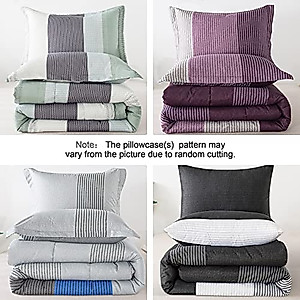 Litanika Full Size Comforter Set Black White Grey - 3 Pieces Lightweight Summer Bedding Set for Boys Men, All Season Down Alternative Comforter (1 Comforter, 2 Pillowcases)