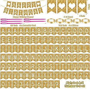 124 Pcs Happy Birthday Banner, Banner DIY Birthday Banner Reusable Multi Occasion Party Decorations Bunting Banner for Men Women Boys Girls Kids Golden Birthday Party (Gold)