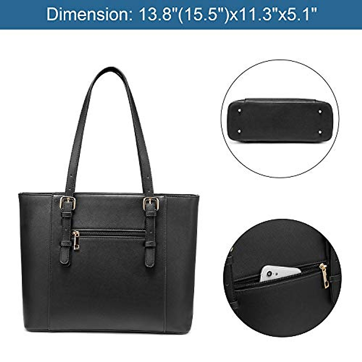 Laptop Bag for Women Large Office Handbags Briefcase Fits Up to 15.6 inch (Updated Version)-Black