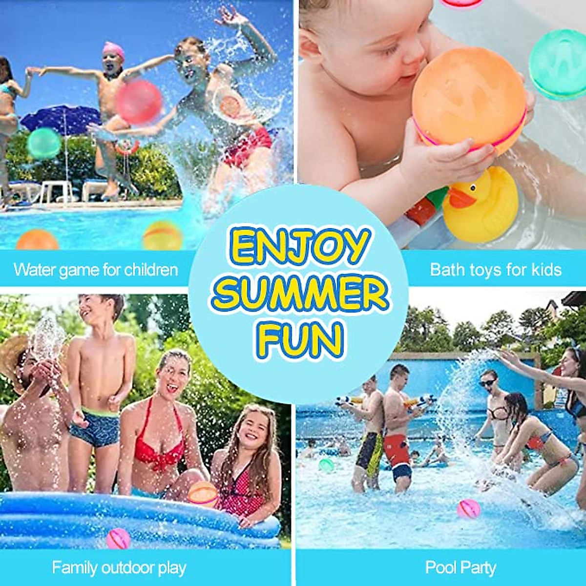8PCS Reusable Water Balloons Self-Sealing Easy Quick Fill, Soft Silicone Water Bombs Splash Balls for Kids Adults, Perfect for Outdoor Water Fight Games and Swimming Pool Party - with mesh bag