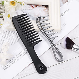 2Pcs Wide Tooth Comb for Curly Hair, Large Shark Teeth Comb Detangler for Brushing Out Curls Plastic Hairstyle Tool for Wet Wavy Thick Hair Wigs Barber Salon, Women Men (1 Black, 1 Silver)