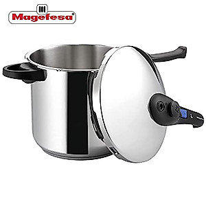 Magefesa® Favorit Super-Fast and Easy To Use pressure cooker, 8 Quart, 18/10 stainless steel, suitable for all types of cooktops, including induction, excellent heat distribution