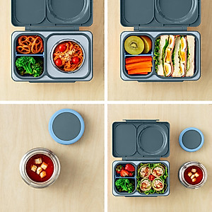 OmieBox UP bento Box for Kids | Insulated Lunch Box | Leak Proof Thermos Food jar | Cooler ice Pack | 2 Compartments (Graphite)