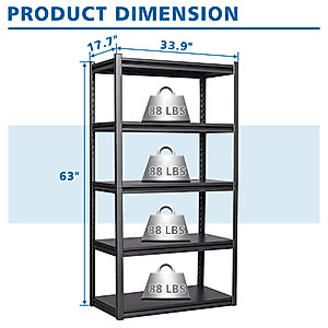 BYNSOE Garage Shelving Heavy Duty Storage Shelves for Garage Storage Rack Adjustable 5 Tier Metal Shelving Basement Garage Storage Shelves (5-Tier)