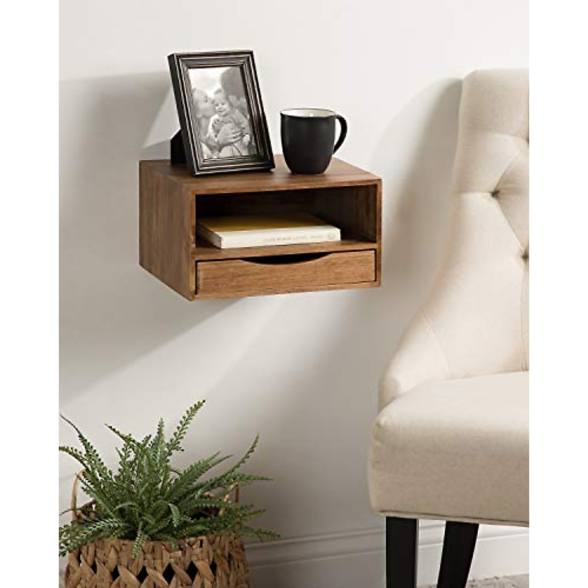 Kate and Laurel Hutton Modern Floating Shelf, 12.5 x 10 x 7, Rustic Brown, Farmhouse Floating Desk for Storage and Display