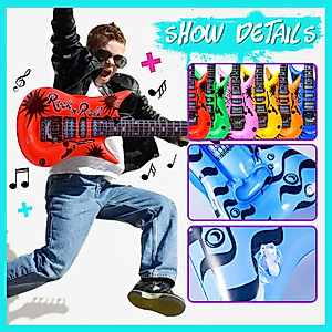 Max Fun Inflatable Rock Star Toy Set, 30 PCS 80s 90s Party Decorations Inflatable Party Props Musical Instrument Blow up Guitar Inflate Rock Band for Carnival Party Favors Rock and Roll Party Supplies