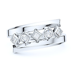 PRSTANI 8mm Wide Solid Sterling Silver Five Stone Split Twisted Shank Bezel Set Simulated Round and Princess Diamonds Ring Wedding Band (8)