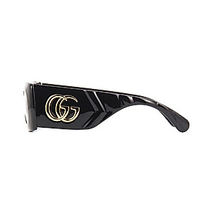 Gucci GG0811S Black Grey Rectangle Women's Sunglasses + Bundle with eSHADES Luxury Eyewear Kit