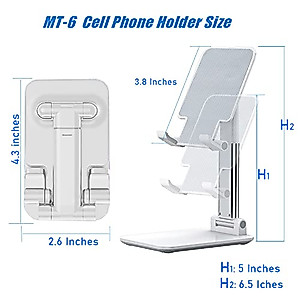 OGMAPLE Cell Phone Stand, Angle Height Adjustable Cell Phone Holder with Silicon Pad for Desk Fully Forldable Mobile Phone Holder Compatible with All Mobile Phones, MT-6, (White)