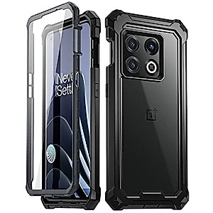 Poetic Guardian Case Designed for OnePlus 10 Pro 5G, Built-in Screen Protector Work with Fingerprint ID, Full Body Hybrid Shockproof Bumper Cover Case, Black/Clear