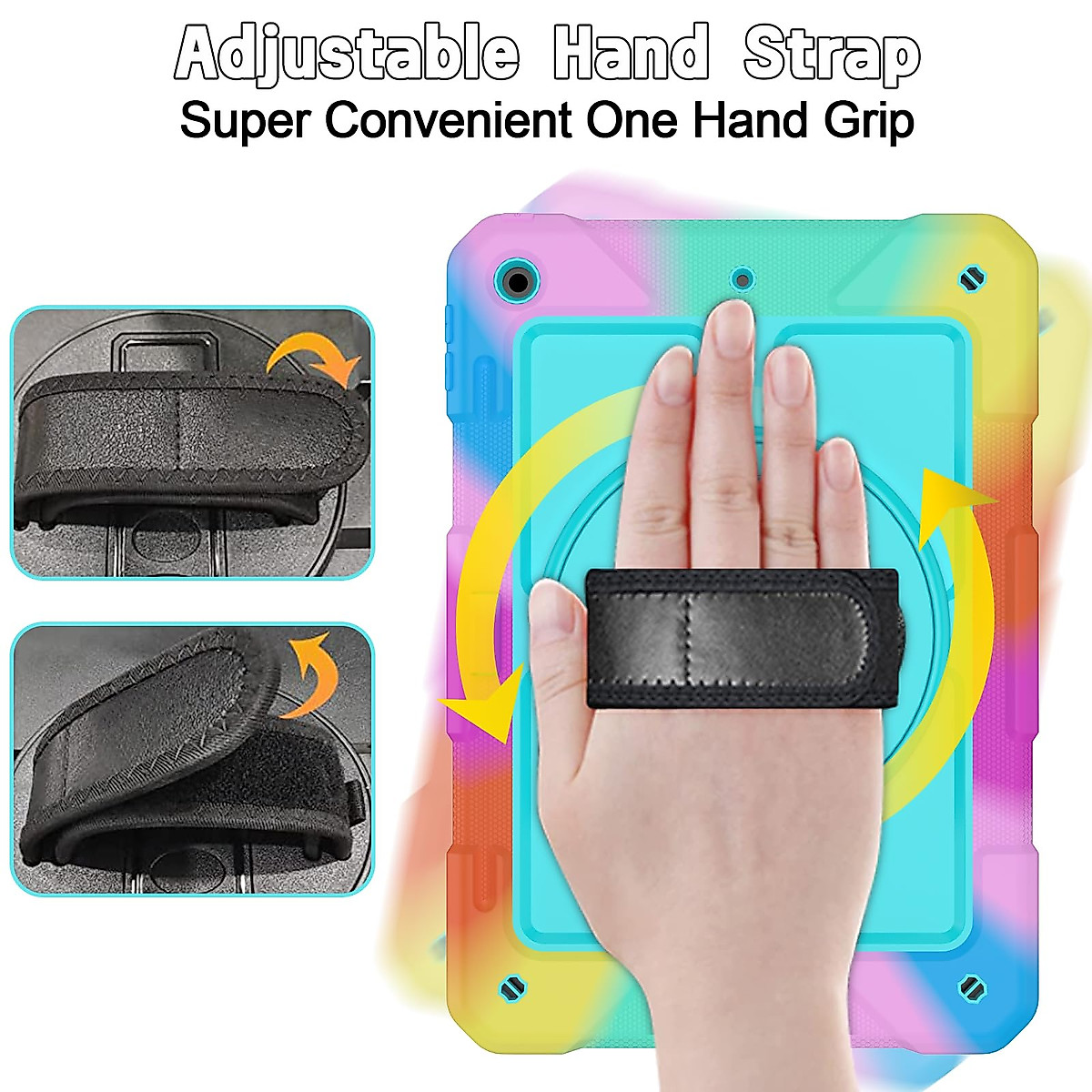 LTROP Case for iPad 9th/ 8th/ 7th Generation (2021/2020/2019), Shockproof 10.2” iPad Cover with Shoulder Strap Pen Holder Swivel Stand, Aqua Teal