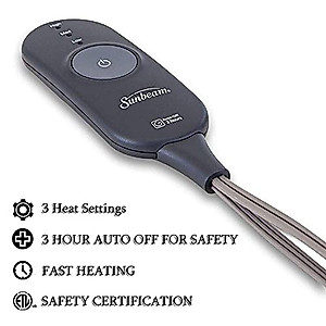 SUNBEAM Microplush Reverse Sherpa Heated Throw (50inch x 60inch), Push Button Controller with 3 Heat Settings, Slate Gray, Grey (2157835)