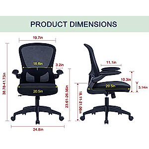 Sytas Office Chair Ergonomic Desk Chair Computer Task Mesh Chair with Flip-up Arms Lumbar Support and Adjustable Height, Black