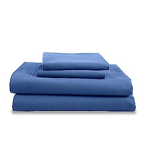 Martex Cotton Rich Bed Sheet Set - Brushed Cotton Blend, Super Soft Finish, Wrinkle Resistant, Quick Drying, Bedroom, Guest Room - 3-Piece Twin Set, Ceil Blue