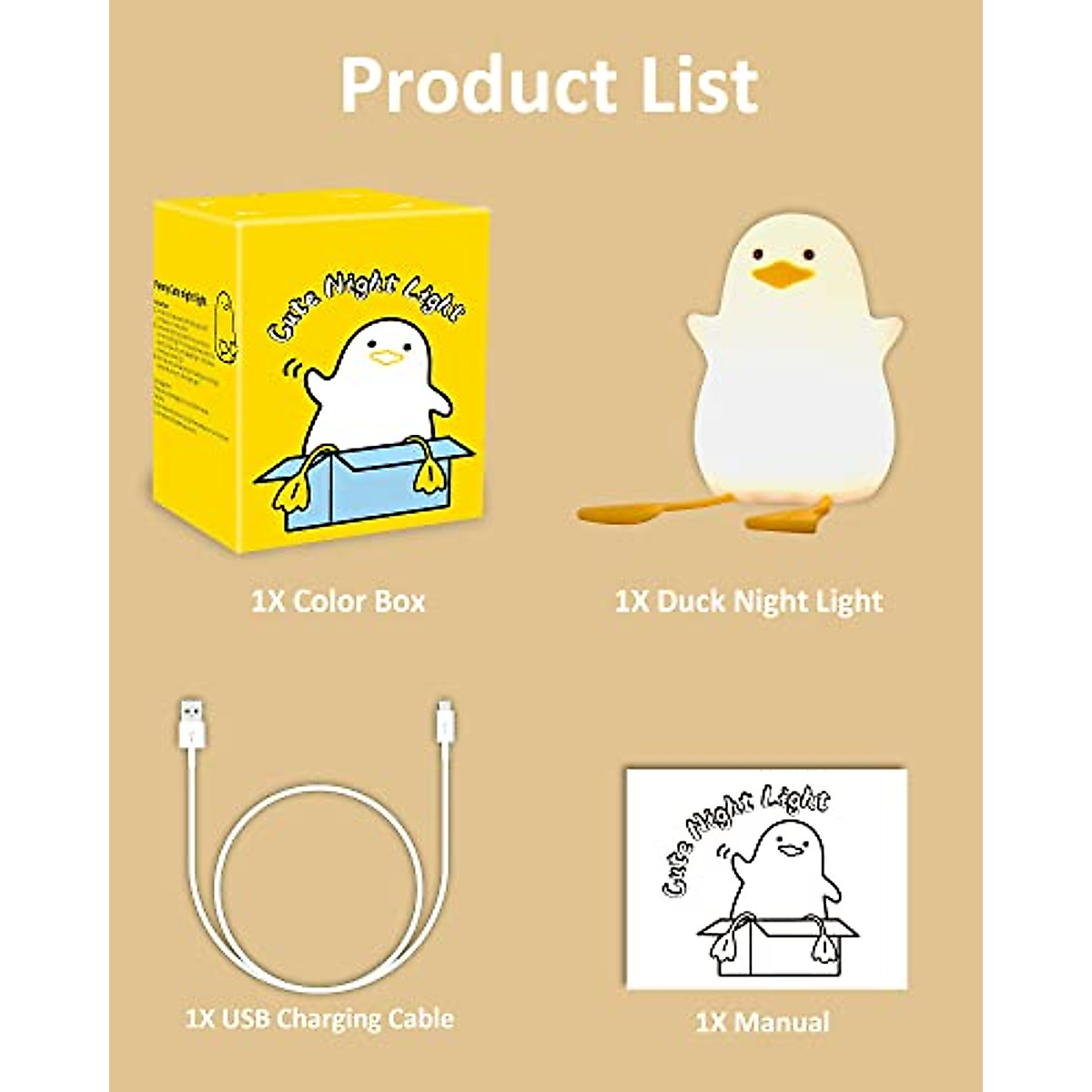 Attivolife Duck Night Light for Kids, Cute Animal Silicone Lamp Touch Control + Dimmable + Timer, USB Rechargeable LED Feeding, Bedside Bedroom Decor Birthday Gifts for Toddler Baby Women