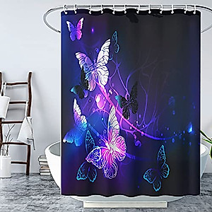 waeyeitery 4PCS Purple Shine Butterfly Floral Bathroom Shower Curtain Sets with RugsToilet Lid Pad Cover and Bath