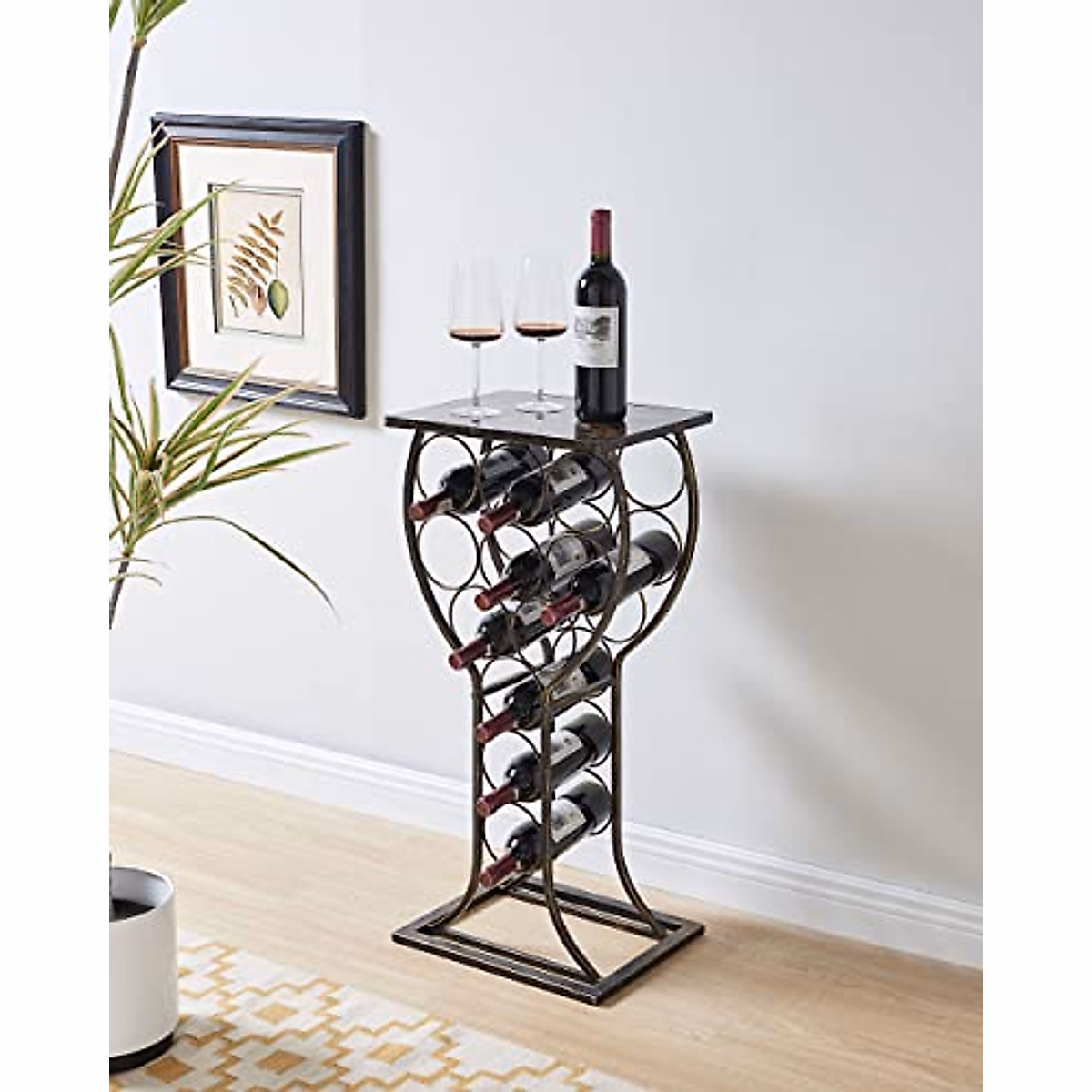 Kings Brand Furniture - Freestanding Wine Rack Stand Storage & Display Holder - Holds 11 Bottles, Brushed Gold Finish