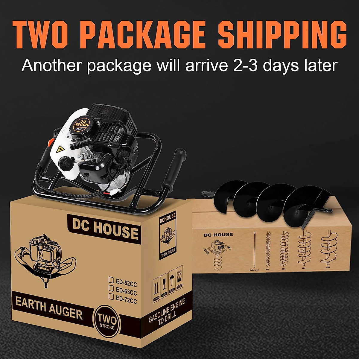 DC HOUSE 52CC 1800W Gas Powered Earth Auger Post Hole Digger, with 2 Drill Bits 6" 10" and 3 Extension Rods 8" 12" 20", Mixing Ratio 30:1, for Farmland Garden and Planting, EPA Certified