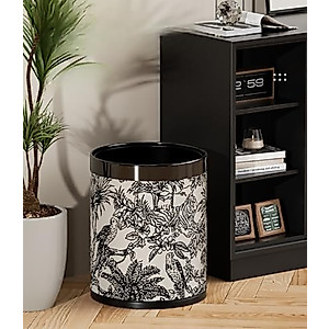 Trash Can Luxury Double Layer Leather with Stainless Steel Ring Metal Waste bin 10L Garbage Container Dustbin case for Hotel Office (Vintage)