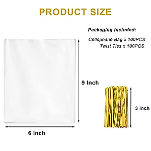 Yotelab Cellophane Treat Bags, 6x9 Inches Clear Cellophane Bags With Twist Ties