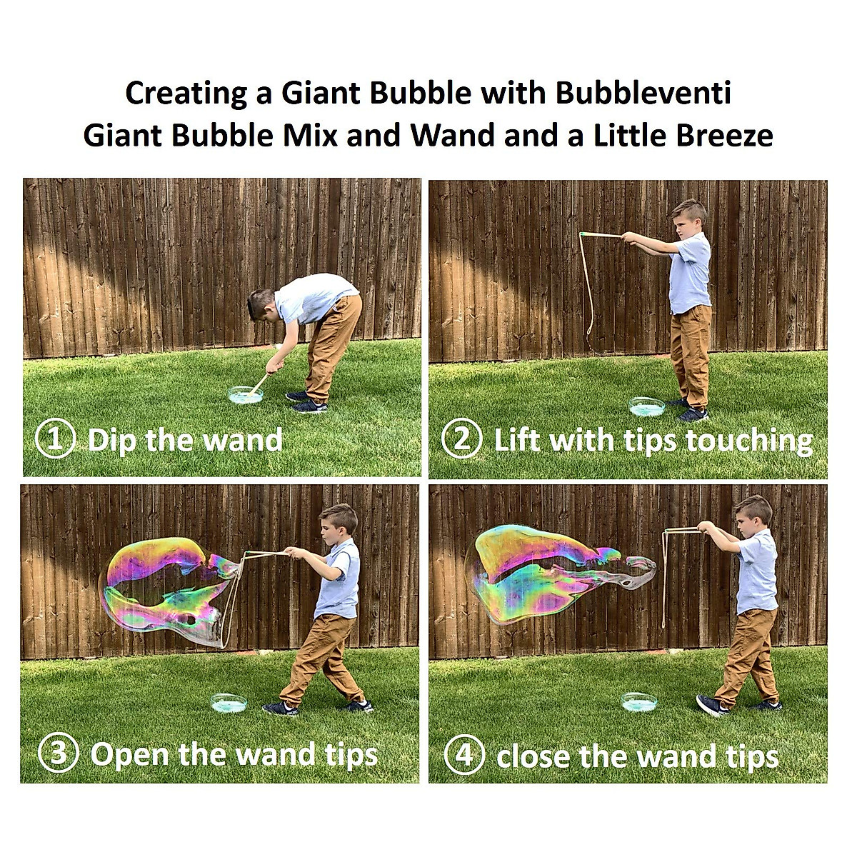Bubbleventi Giant Bubble Kit | Made in USA | Includes 2 Wooden Wands, a Tips and Tricks Booklet, and 1 Bubble Mix - Makes 4 Gallons of Big Bubble Solution |Use atBirthdays andFamily Fun