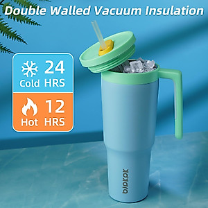 BJPKPK Insulated Tumblers With Handle And Straw 40oz Stainless Steel Travel Coffee Mug Tumbler Cups With Lid And Fruit Infuser,Sky Blue